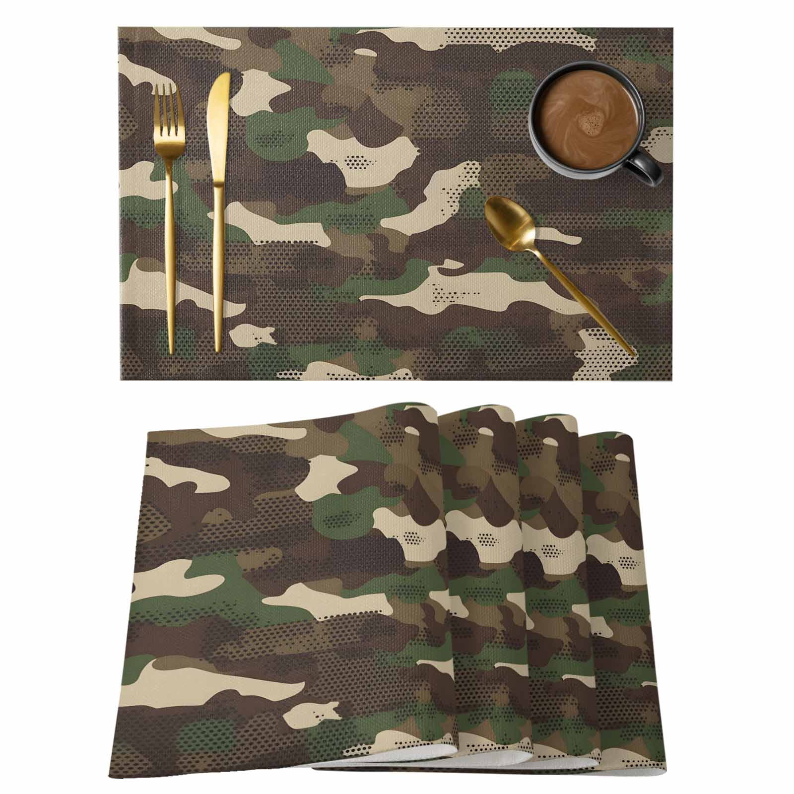 Green Brown Beige Placemats Set of 8, Modern Abstract Art Placemats for ...