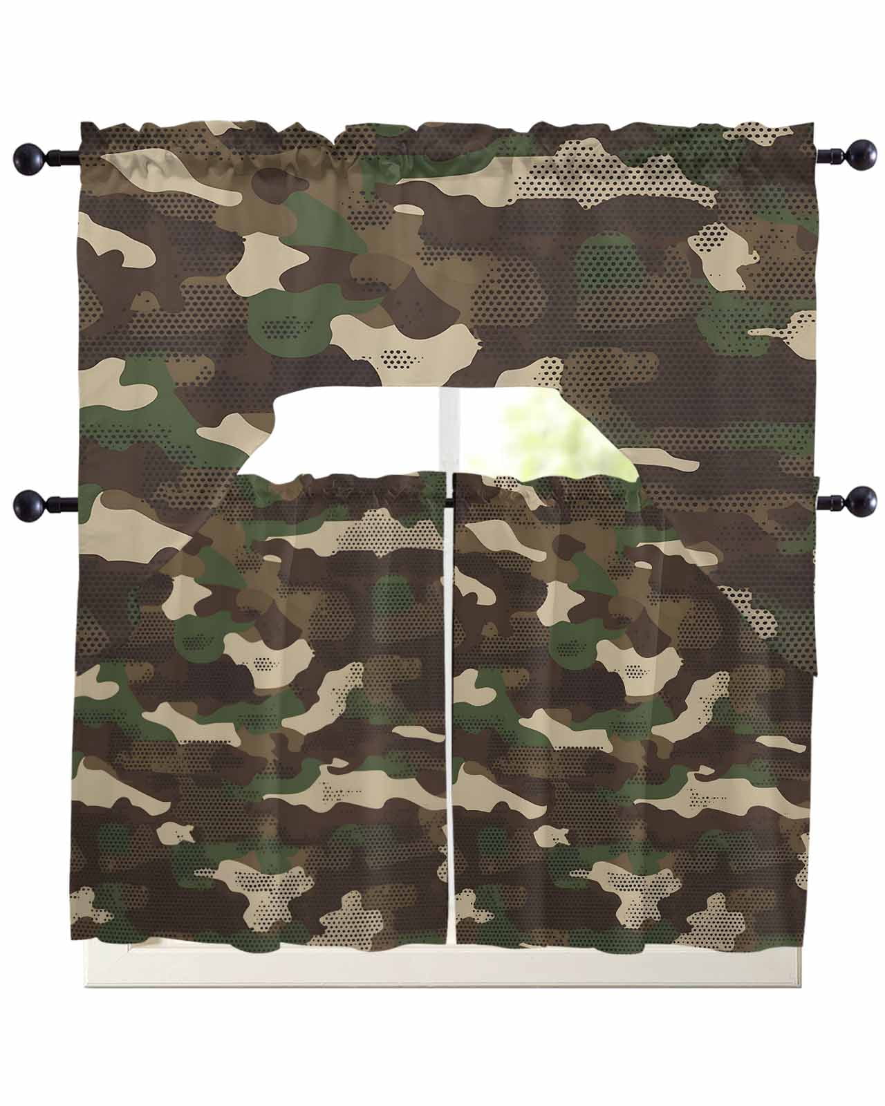 Green Brown Beige Swag Kitchen Curtains Sets for Windows 24 Inch Length ...