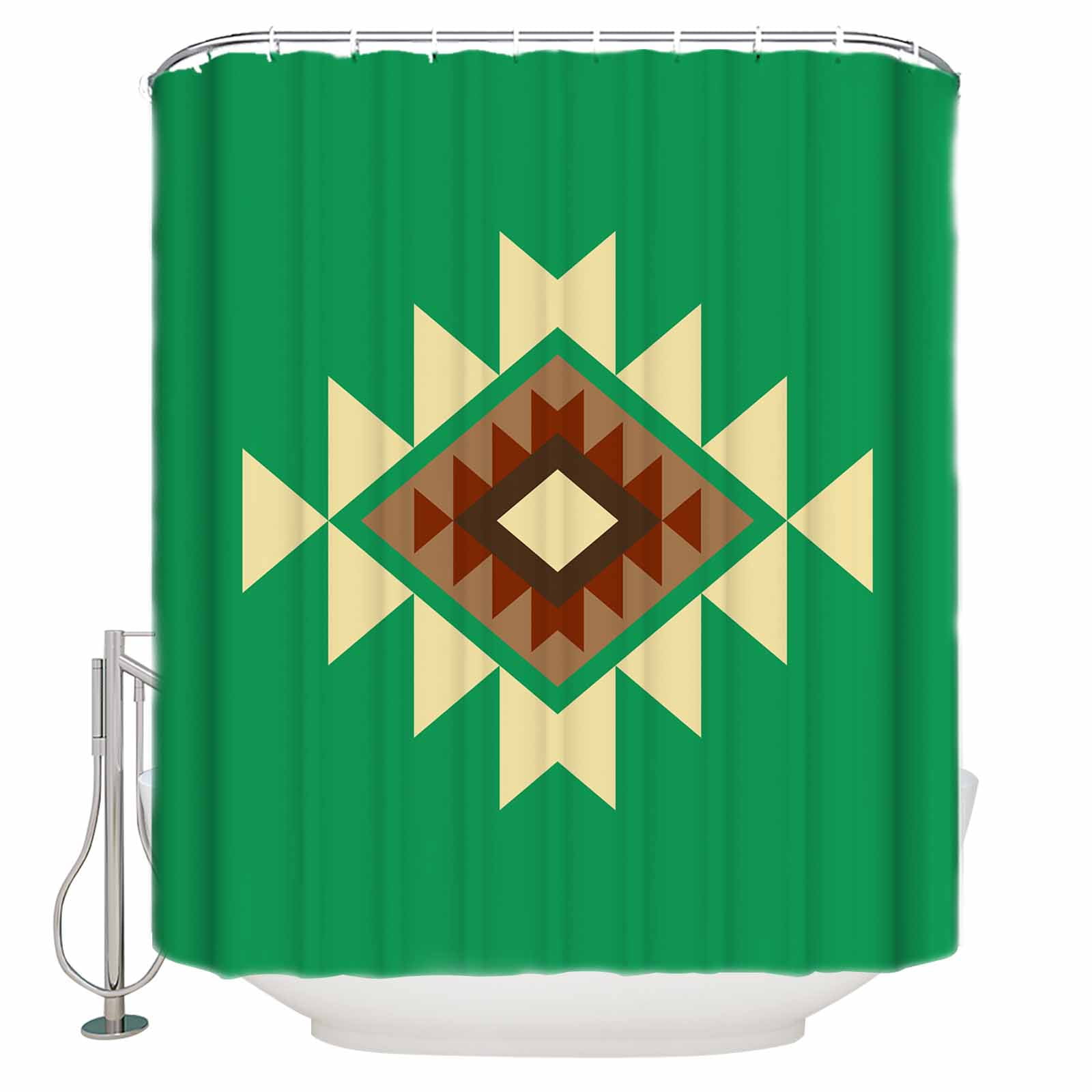 Green Brown Boho Bathroom Shower Curtains with 12 Hooks Polyester ...