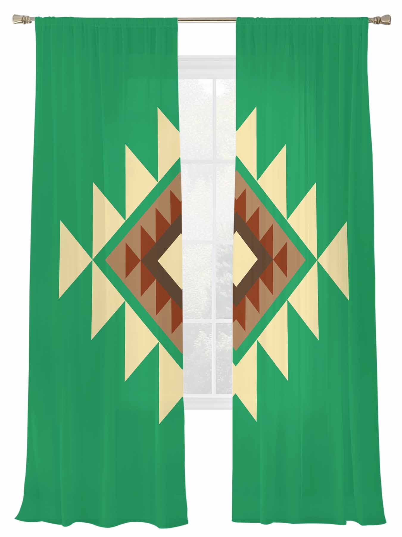 Green Brown Boho Sheer Curtains 96 Inch Length 2 Panels Set, Semi ...