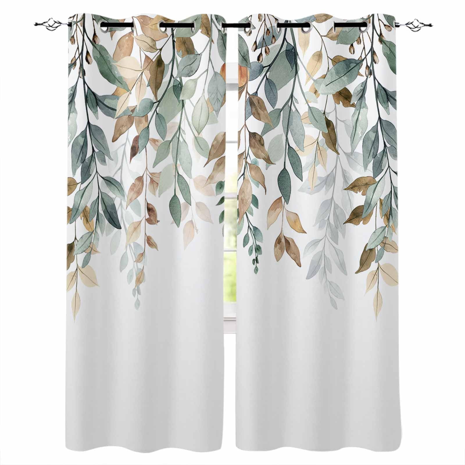 Green Brown Botanical Blackout Curtains | Light Blocking Print Window ...