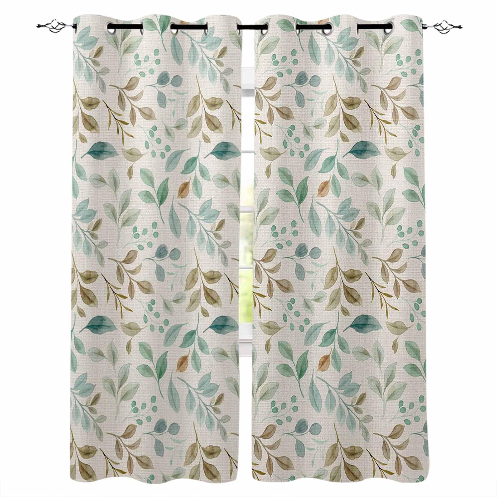 Green Brown Botanical Blackout Curtains | Light Blocking Print Window ...