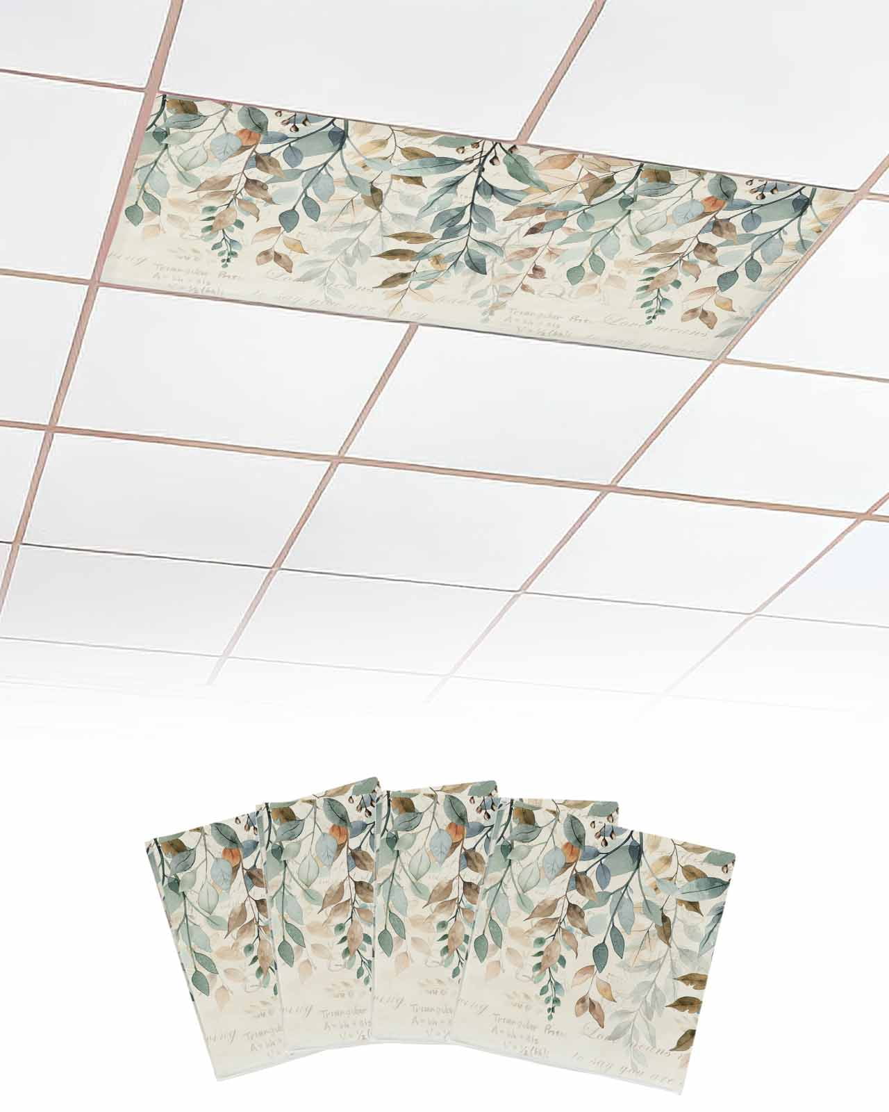 Green Brown Botanical Fluorescent Light Covers for Ceiling Lights 4x2 ...