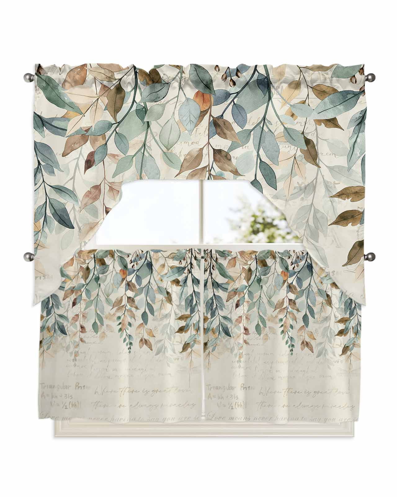 Green Brown Botanical Kitchen Curtains Swag Valance and Tier Curtains ...