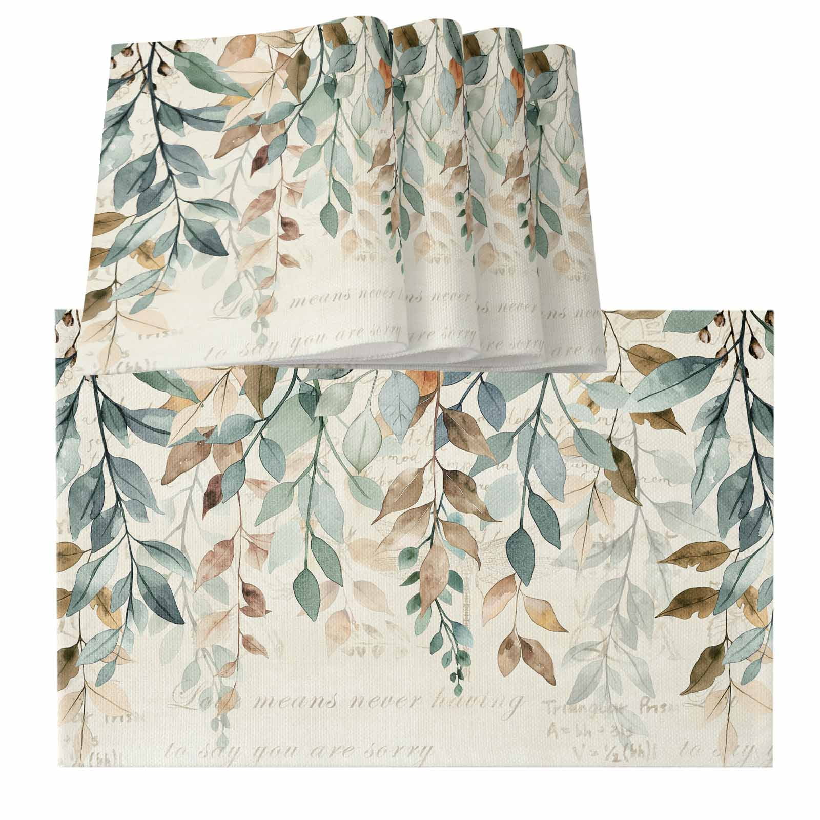 Green Brown Botanical Placemats for Dinning Table Set of 6, Farmhouse ...