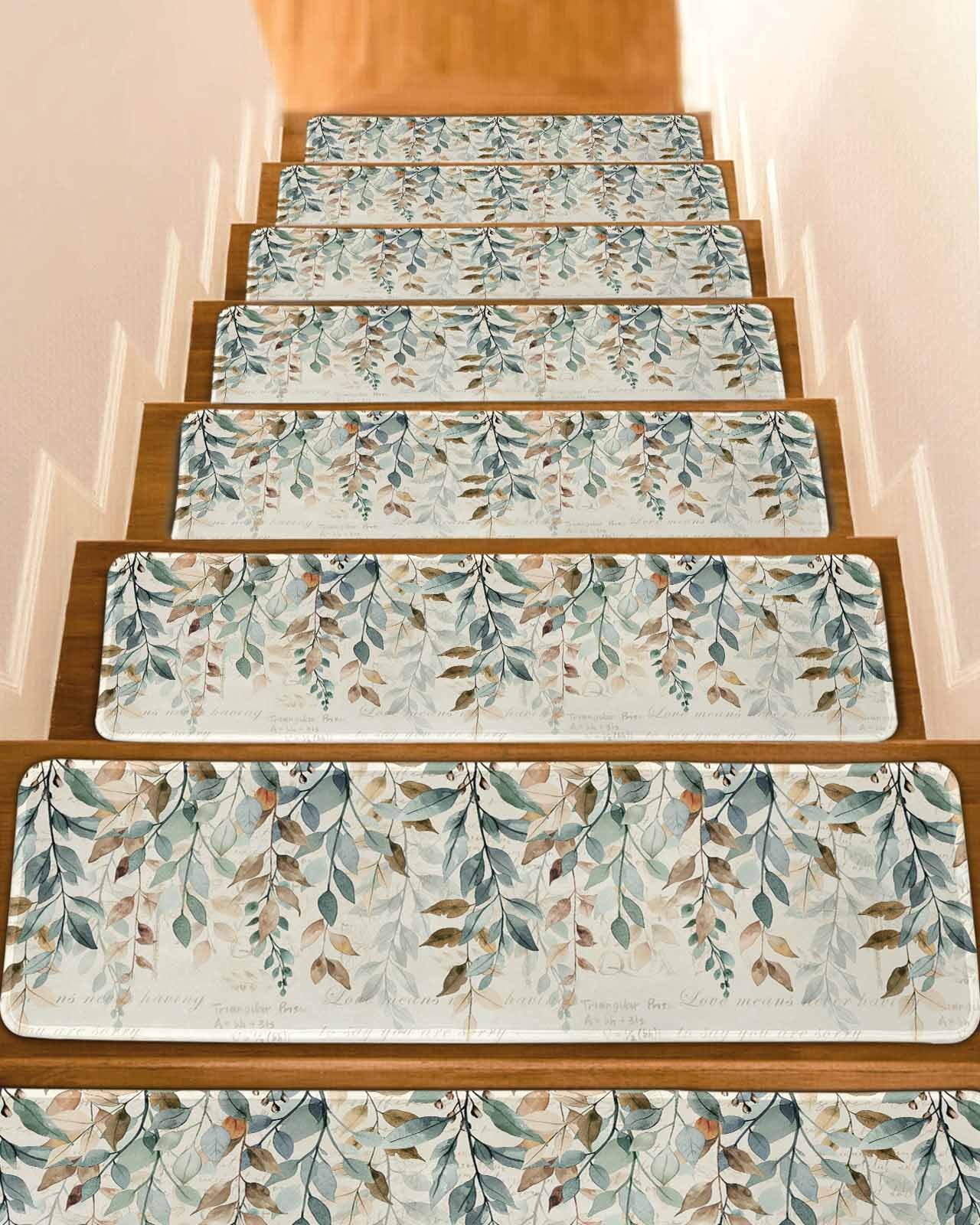 Green Brown Botanical Stair Treads for Wooden Steps Indoor Runner Rug ...