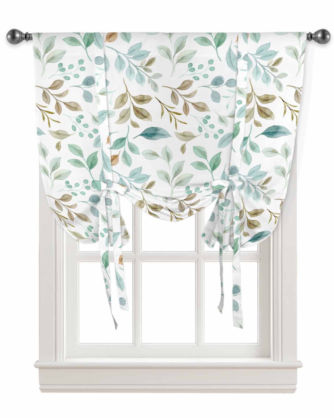 Green Brown Botanical Tie Up Curtains for Kitchen Bathroom Bedroom ...