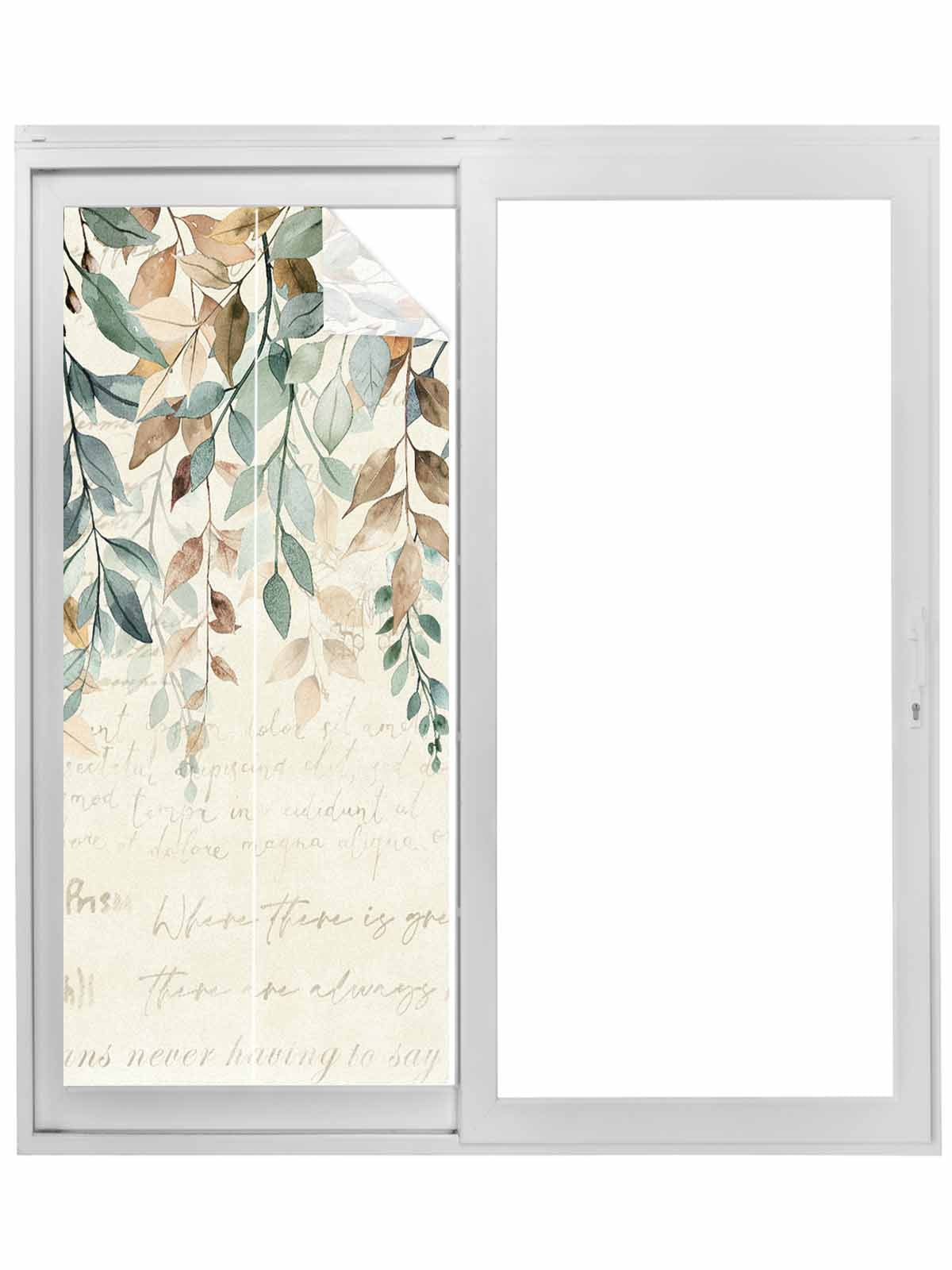 Green Brown Botanical Window Privacy Film, Farmhouse Eucalyptus Leaves ...
