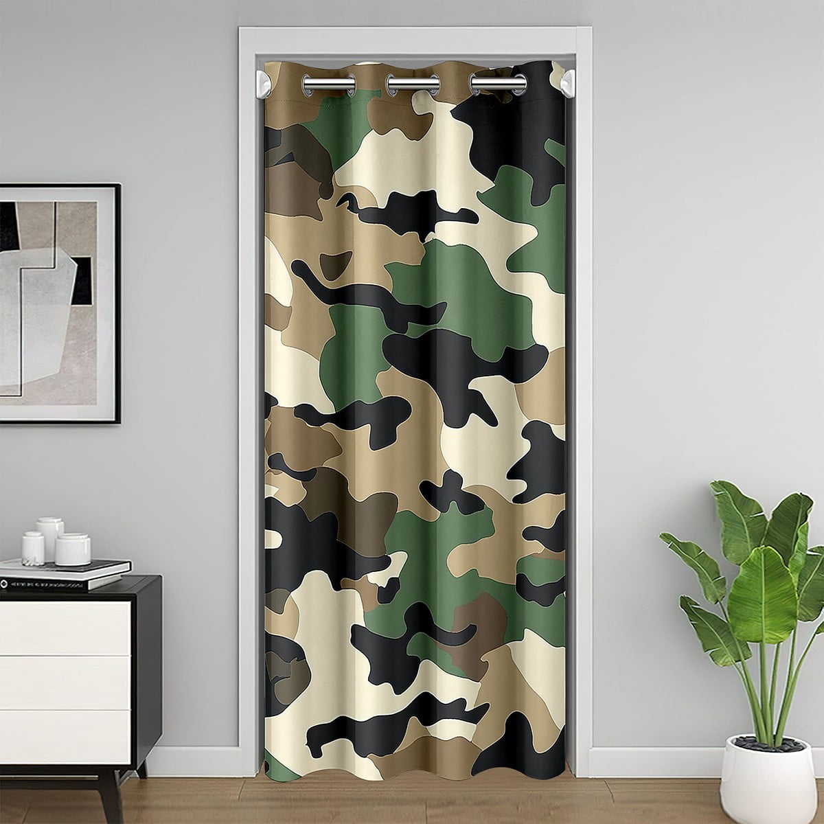 Green Brown Camo Door Curtain,Abstract Camouflage Army Camo Decorative ...