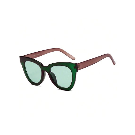Green & Brown Frame Light Green Lens Retro Sunglasses - UV400 ...