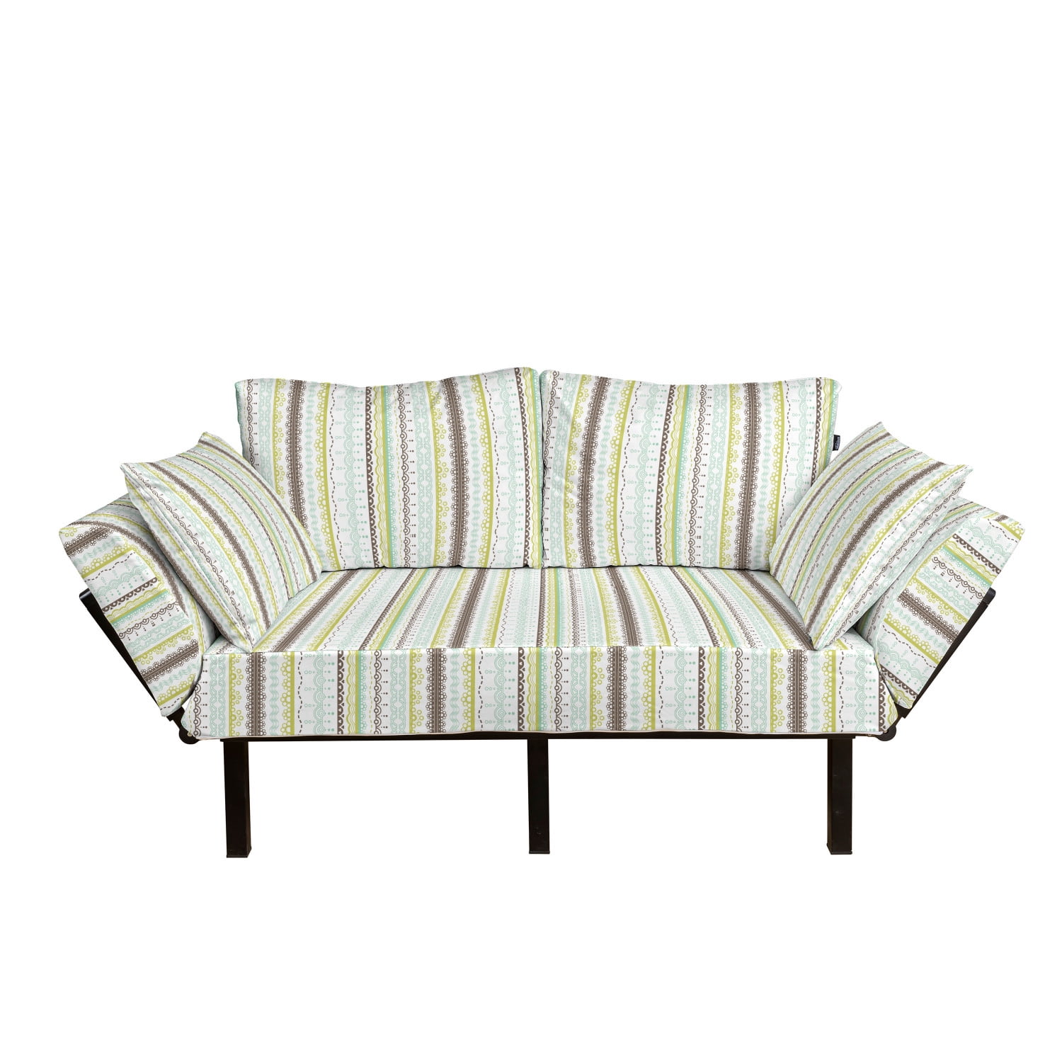 Green and Brown Futon Couch, Geometrical Half Circles Lines Curves ...