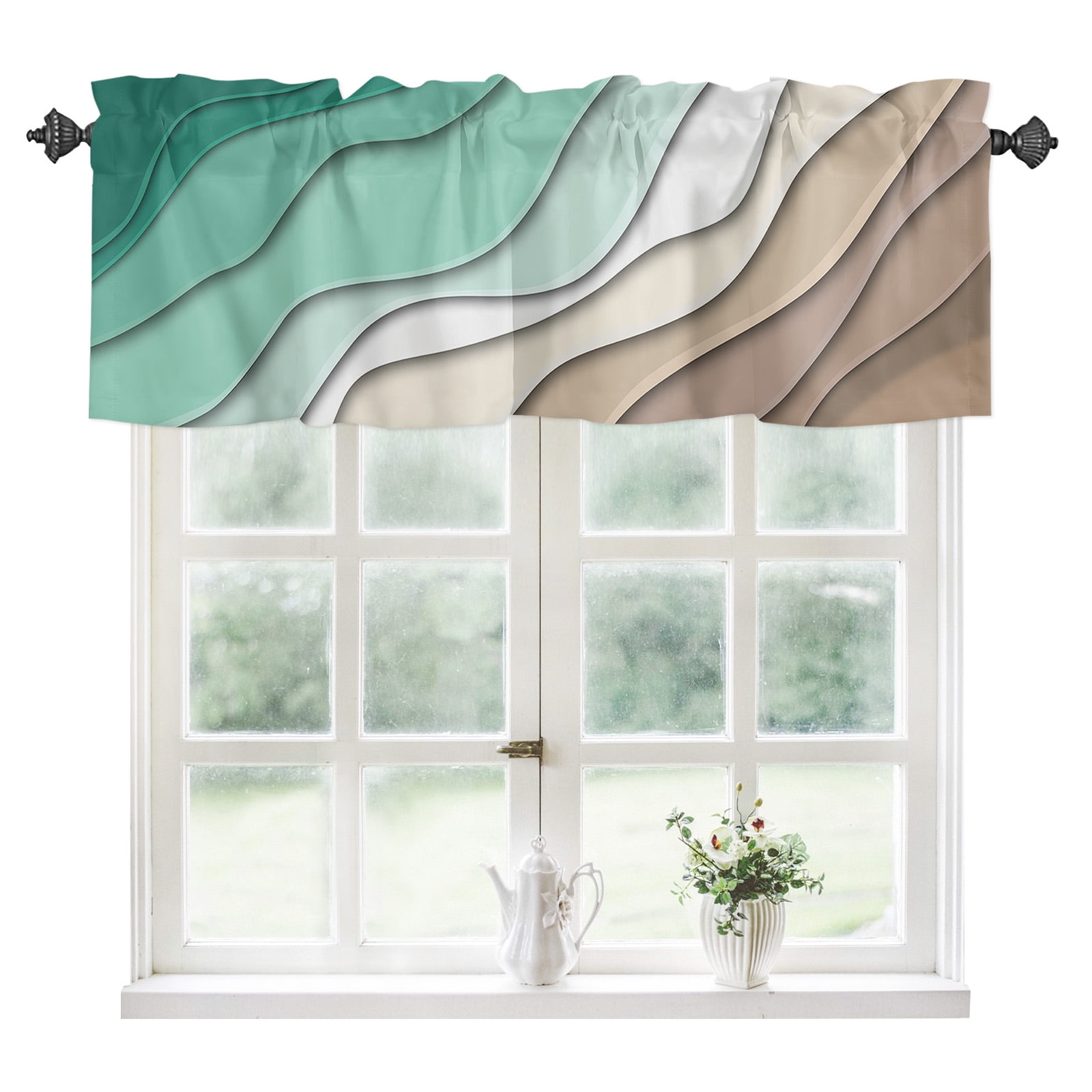 Green Brown Ombre Kitchen Valances for Windows 60x18 Inch Kitchen ...