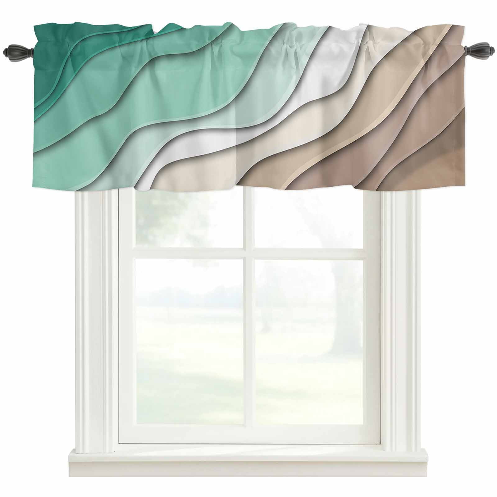 Green Brown Ombre Kitchen Valances for Windows, Small Valance Curtains ...