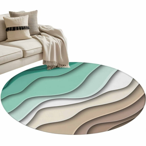 Green Brown Ombre Round Area Rug 4ft, Modern Geometric Abstract ...