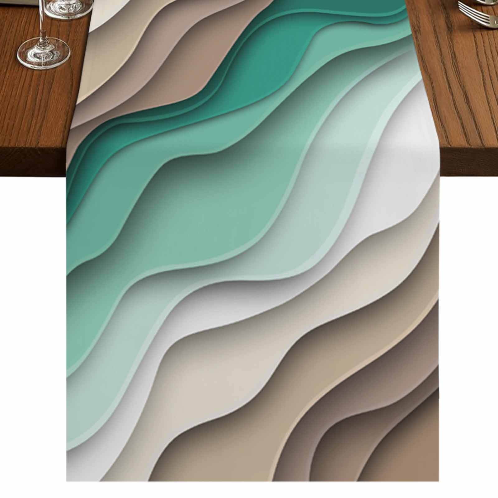 Green Brown Ombre Table Runner 120 Inches Long,Modern Geometric ...