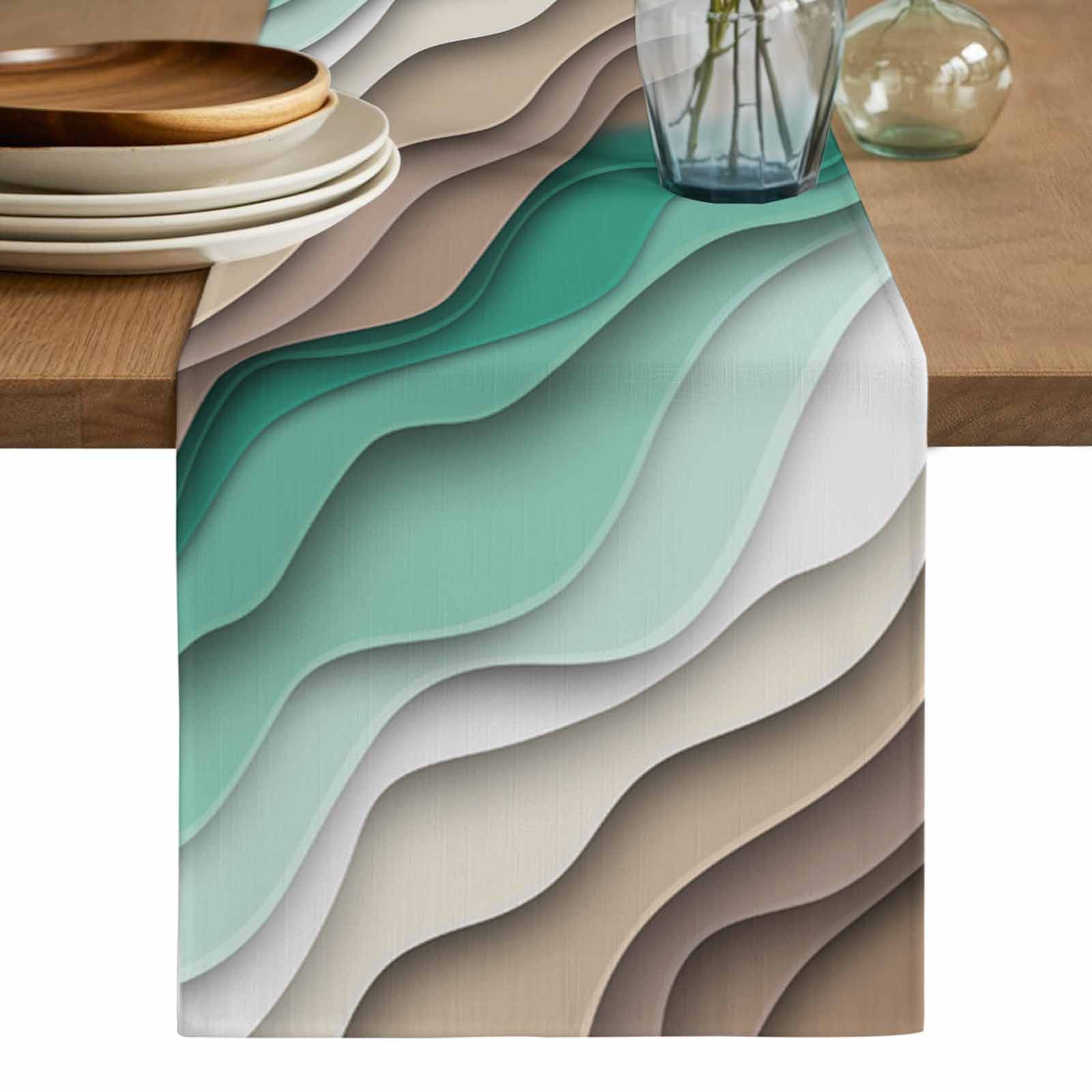Green Brown Ombre Table Runner, Modern Geometric Abstract Aesthetic ...
