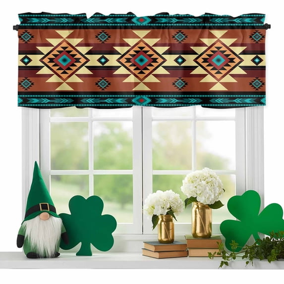 Green Brown Pattern Valances for Windows, Retro Bohemian Square ...