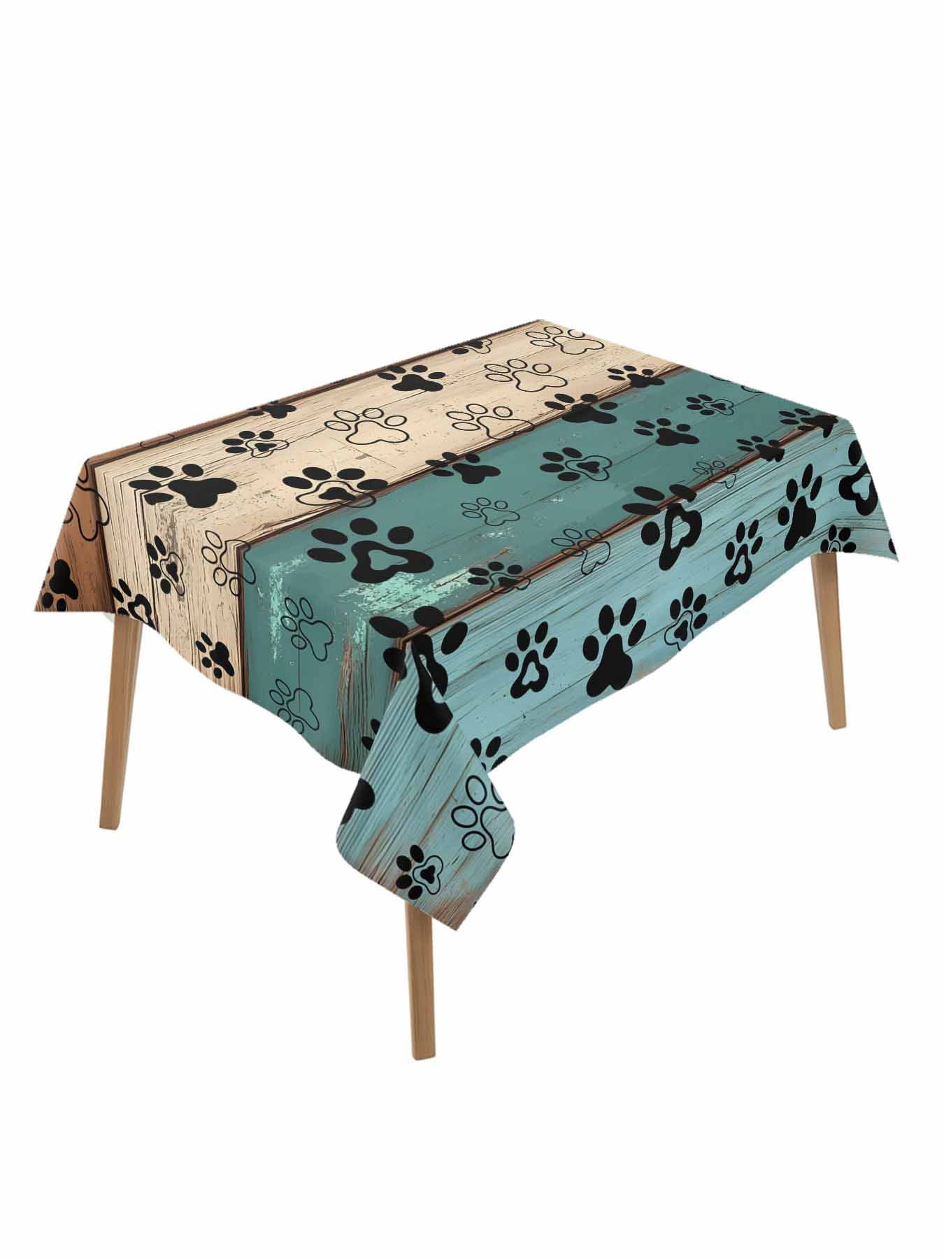 Green Brown Paw Print Table Cloth, Vintage Farmhouse Country Wooden ...