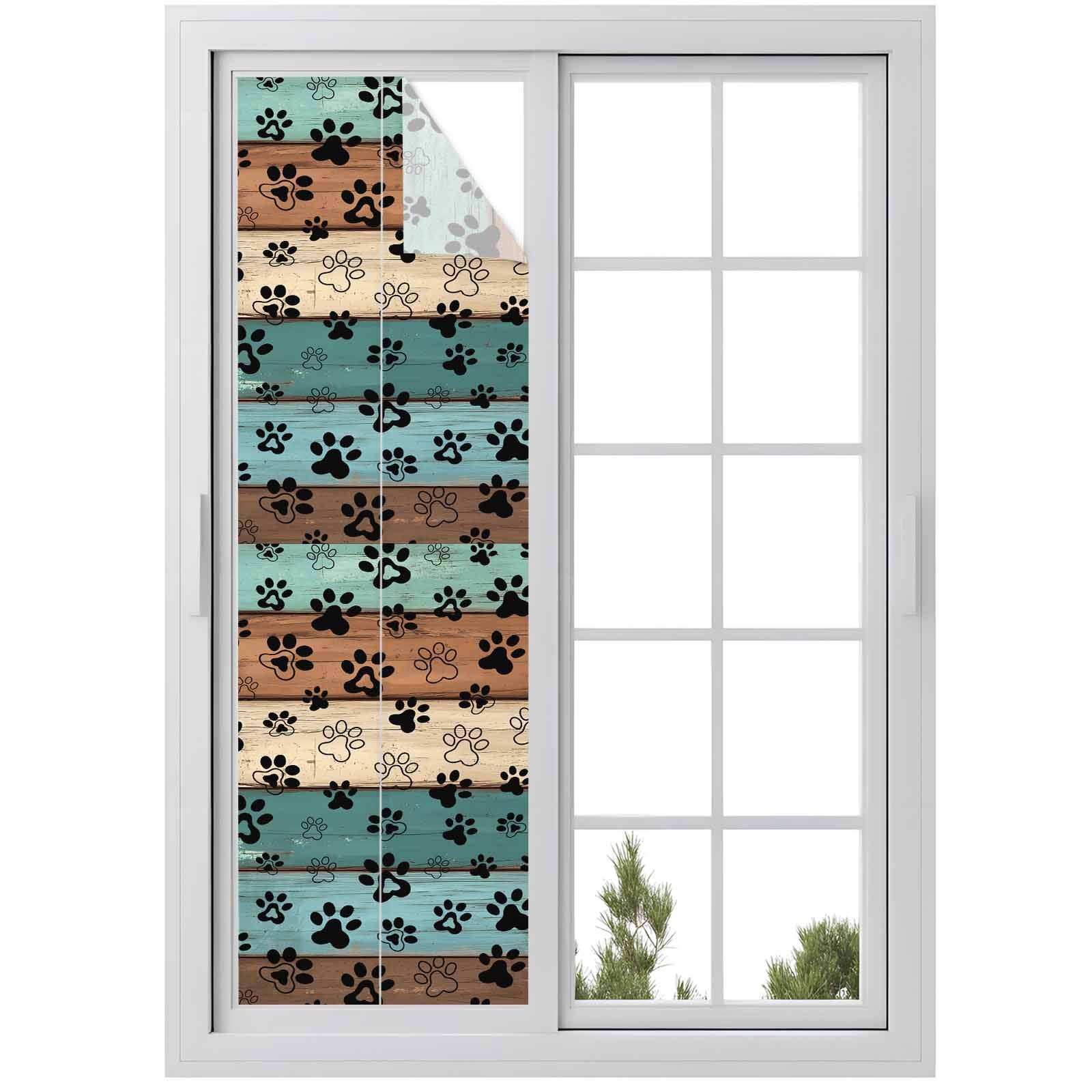 Green Brown Paw Print Window Privacy Film, Vintage Farmhouse Country ...