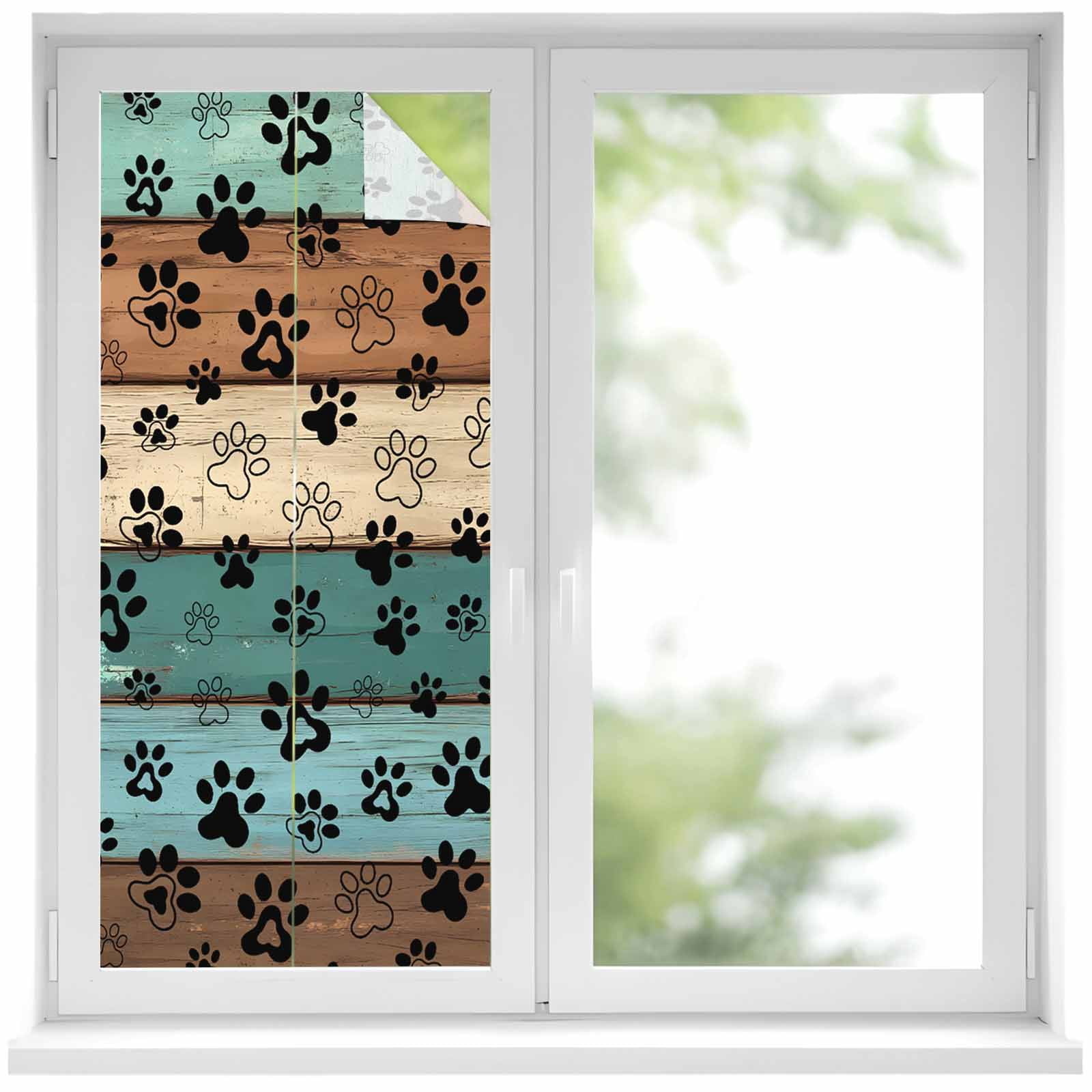 Green Brown Paw Print Window Privacy Film, Vintage Farmhouse Country ...