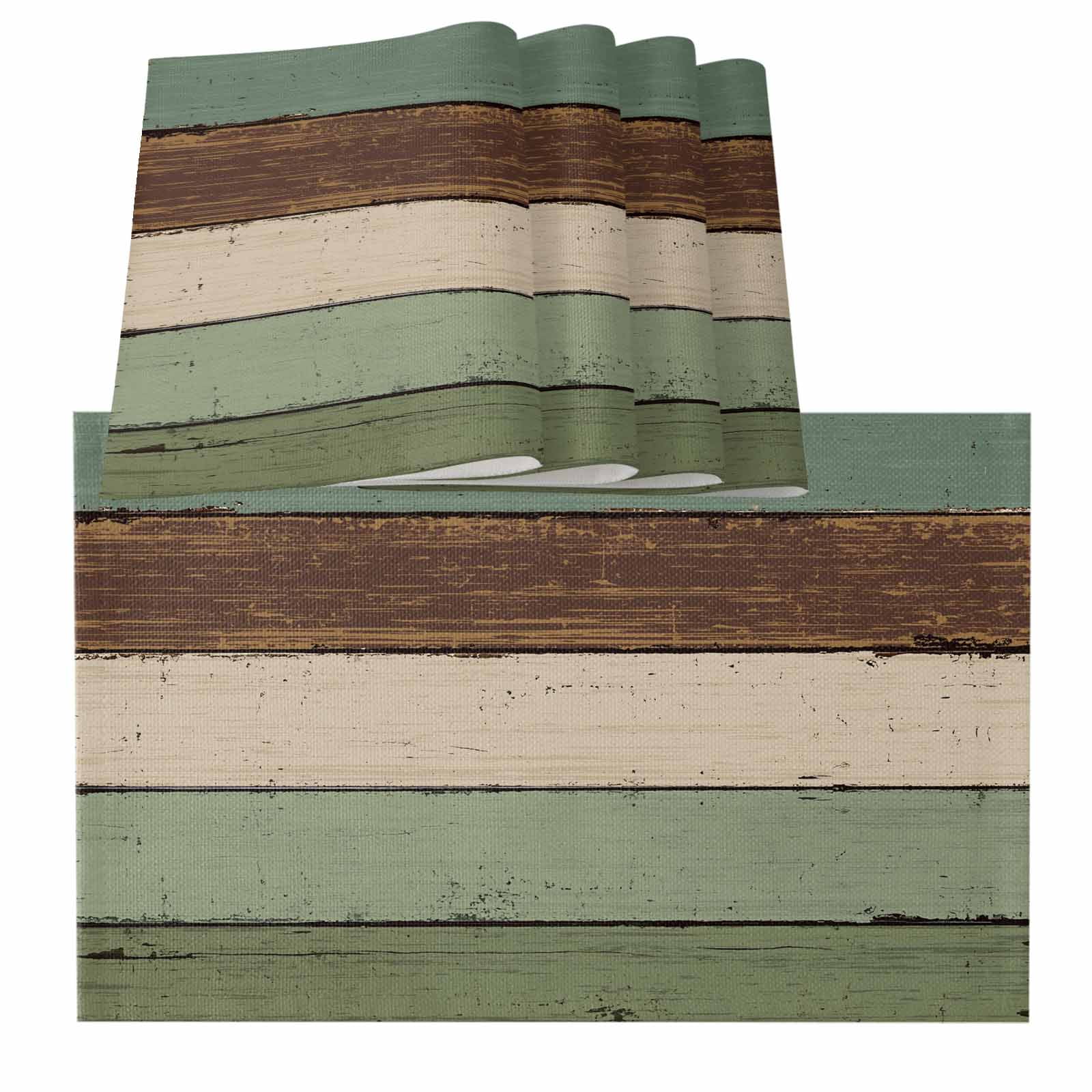 Green Brown Placemats for Dinning Table Set of 4, Country Wood Grain ...