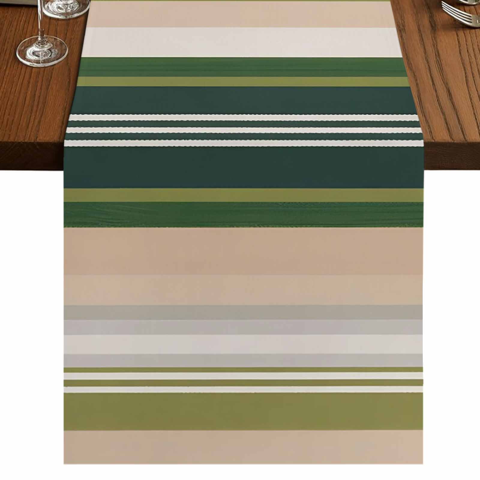 Green Brown Striped 36 Inch Table Runner, Modern Stripes Art Farmhouse ...