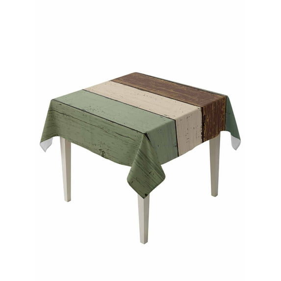 Green Brown Table Cloth, Country Wood Grain Abstract Stripe Waterproof ...