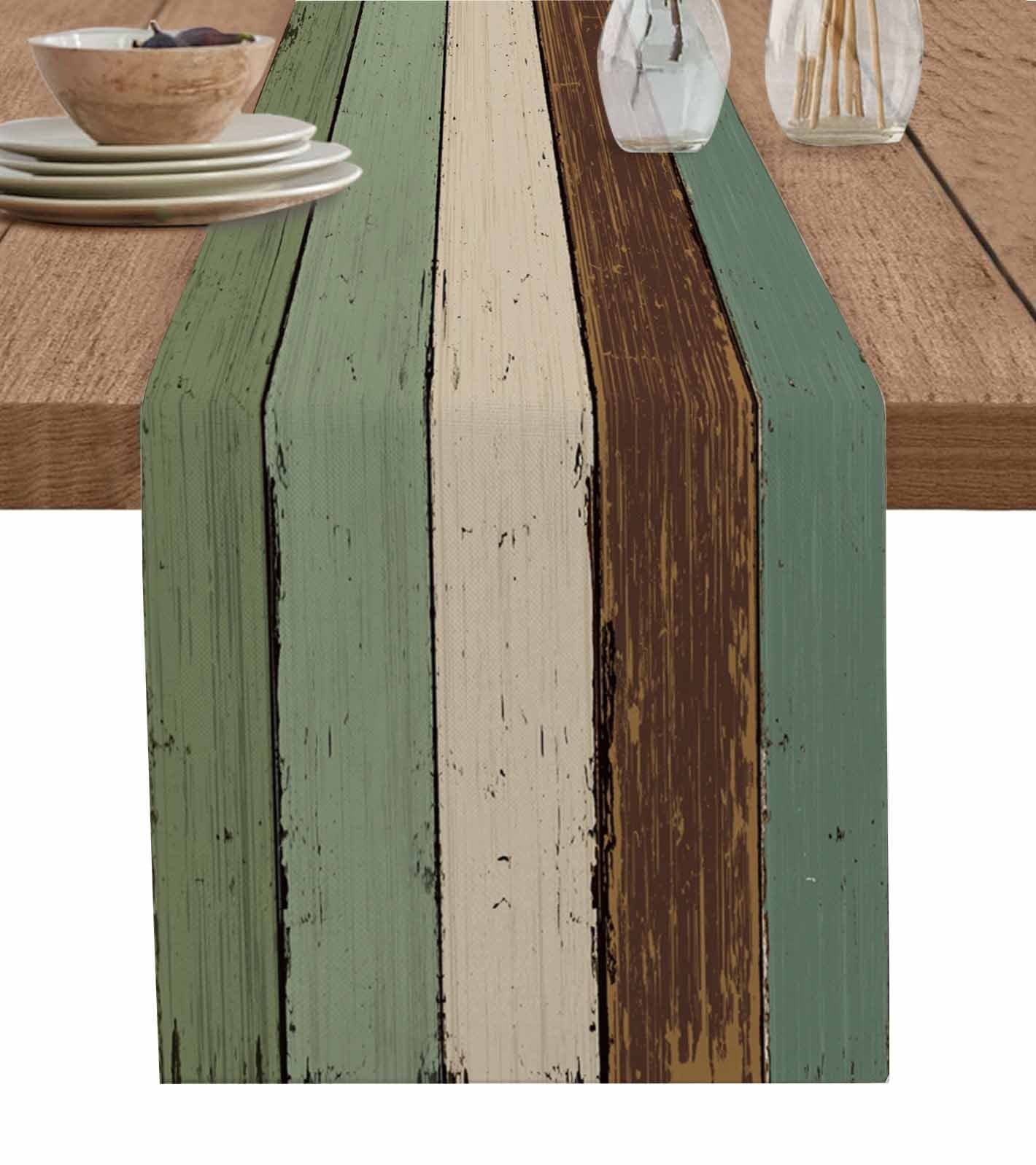 Green Brown Table Runner Country Wood Grain Abstract Stripe ...