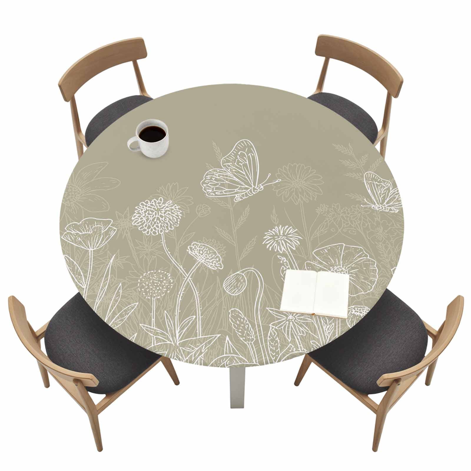 Green Brown Wildflowers Fitted Tablecloth with Elastic Edged, Round ...