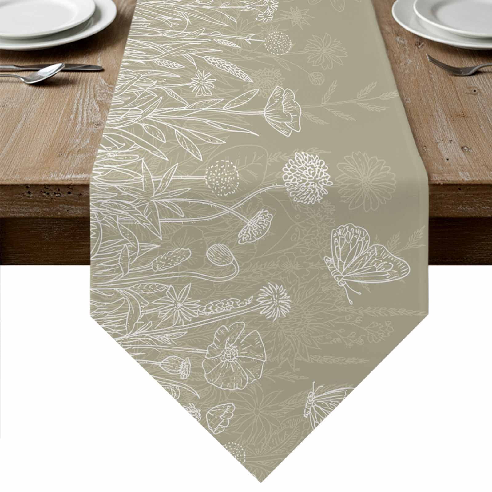 Green Brown Wildflowers Table Runner Linen Burlap Table Runner 72 ...