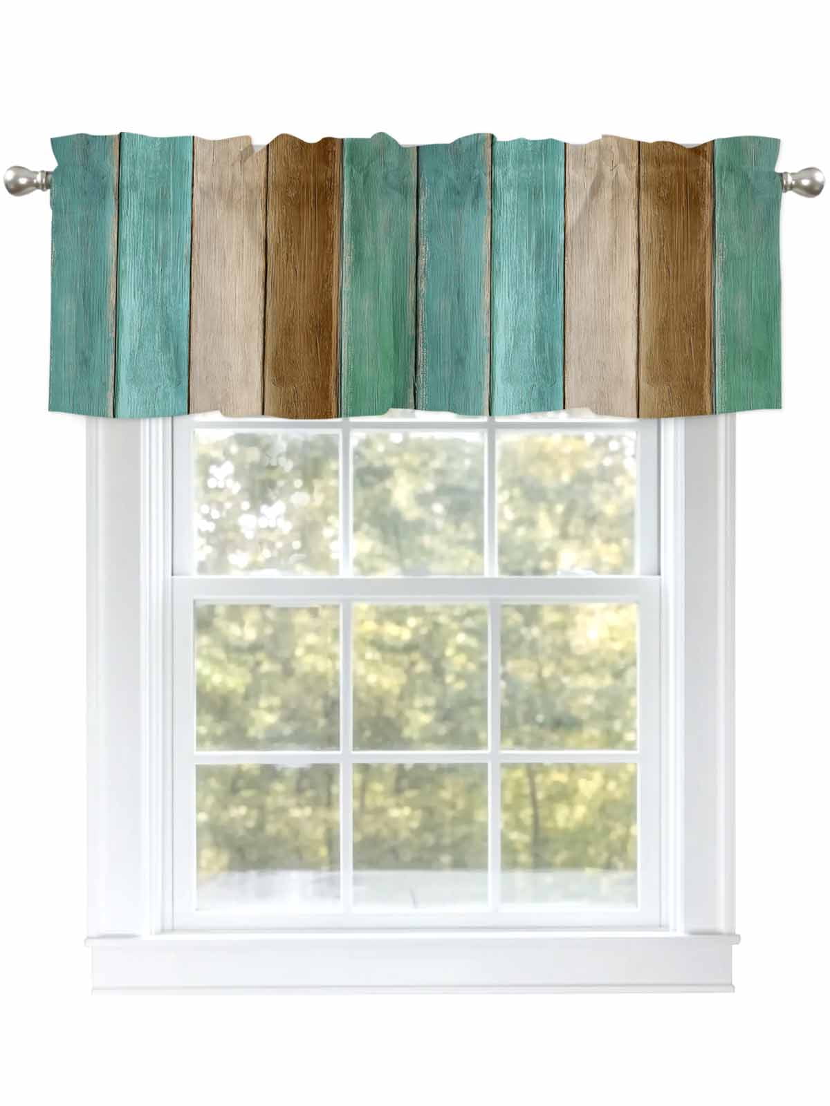 Green Brown Wood Grain Window Valances for Kitchen, Vintage American ...