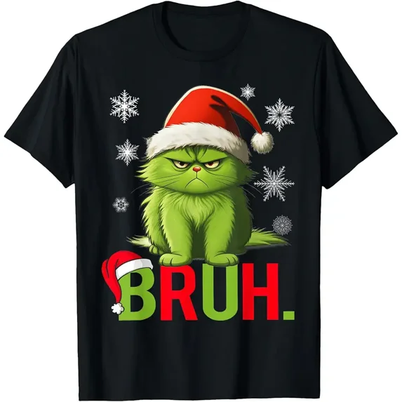 Green Bruh Cat Funny Holiday Meme Retro Meowy Humor Unisex T-Shirt, up ...