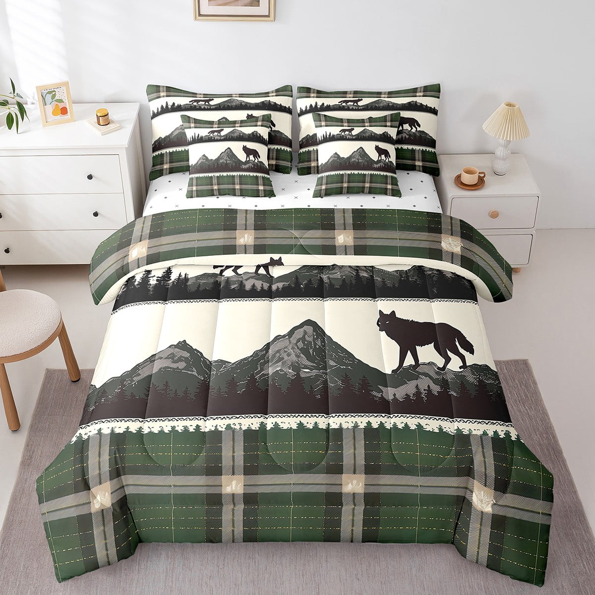 Green Buffalo Checked Bed in a Bag Queen Comforter Set 7 Piece,Mountain ...