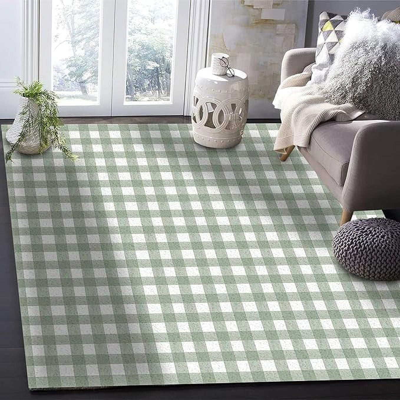 Green Buffalo Plaid Area Rug, Farmhouse Green White Geometric Plaid ...