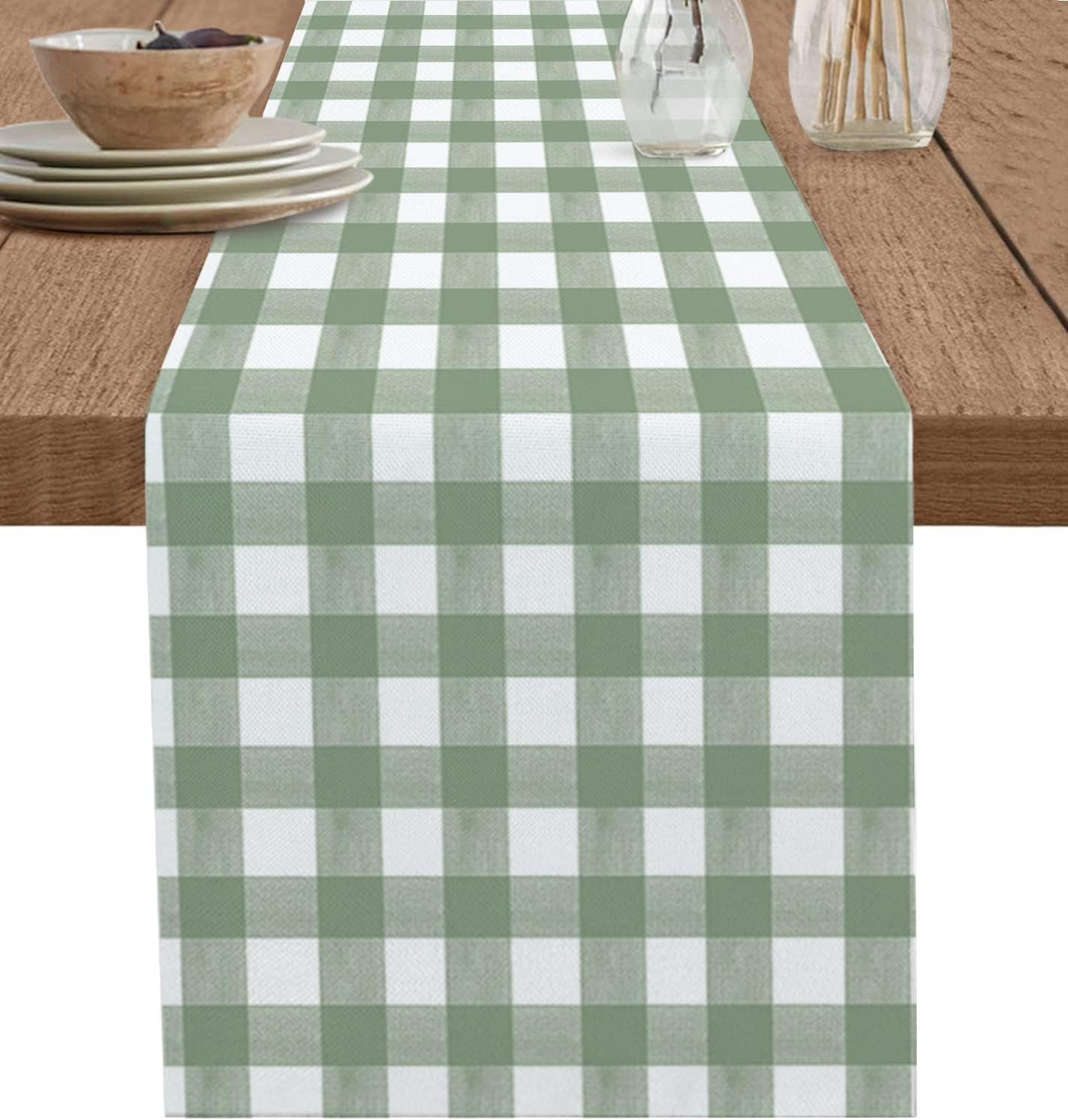 Green Buffalo Plaid Linen Table Runner Dress Scarves Table r Farmhouse ...