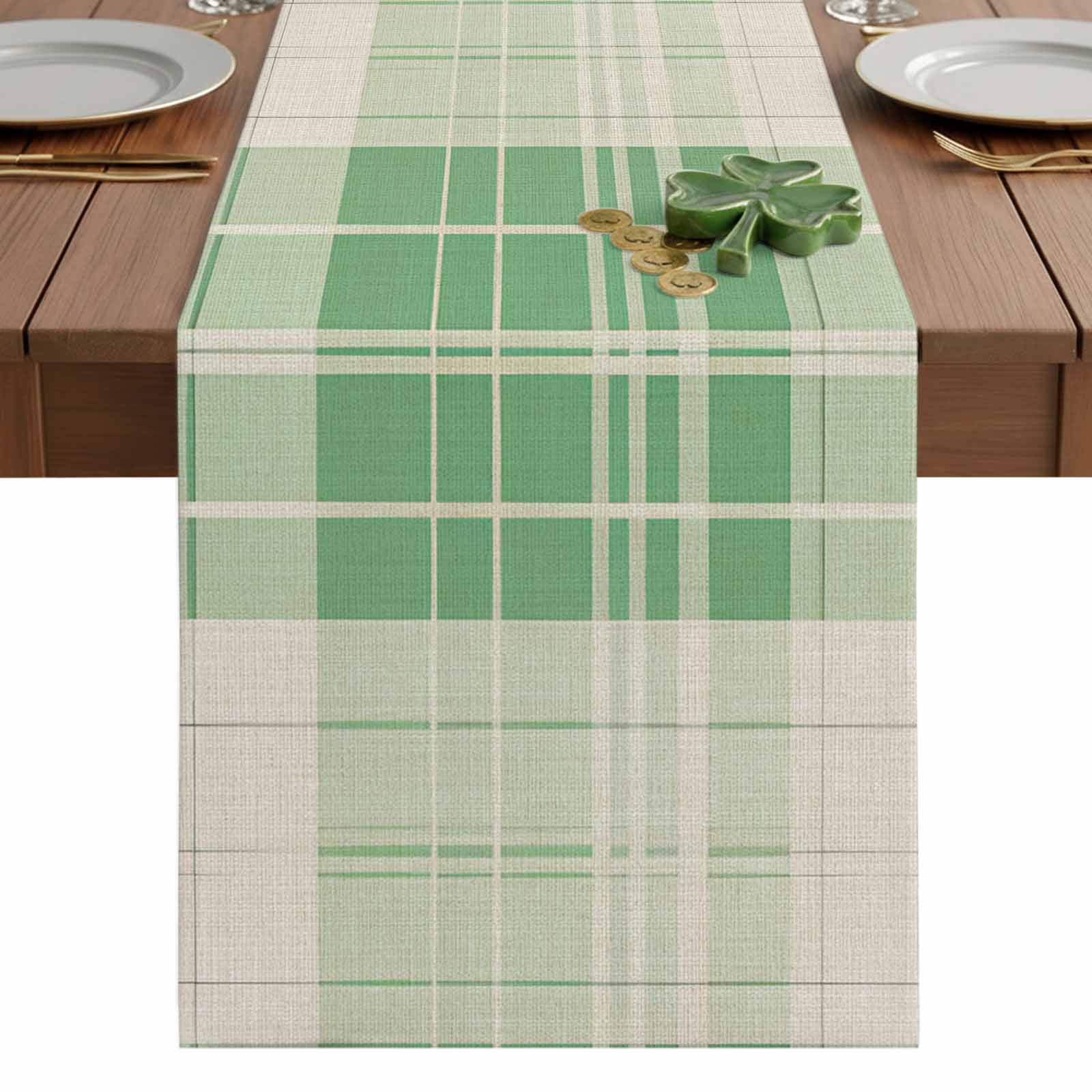 Green Buffalo Plaid Table Runner 13 x 70 Inch, Spring Rustic Washable ...