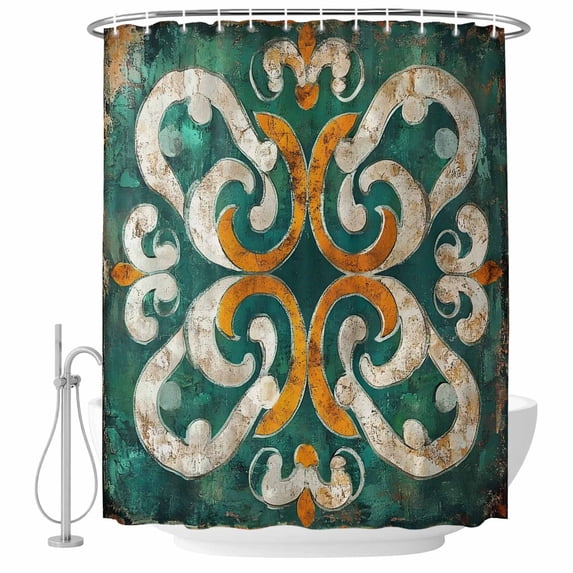 Green Burnt Orange Flowers Shower Curtain Set - Long 72" x 84" Washable ...