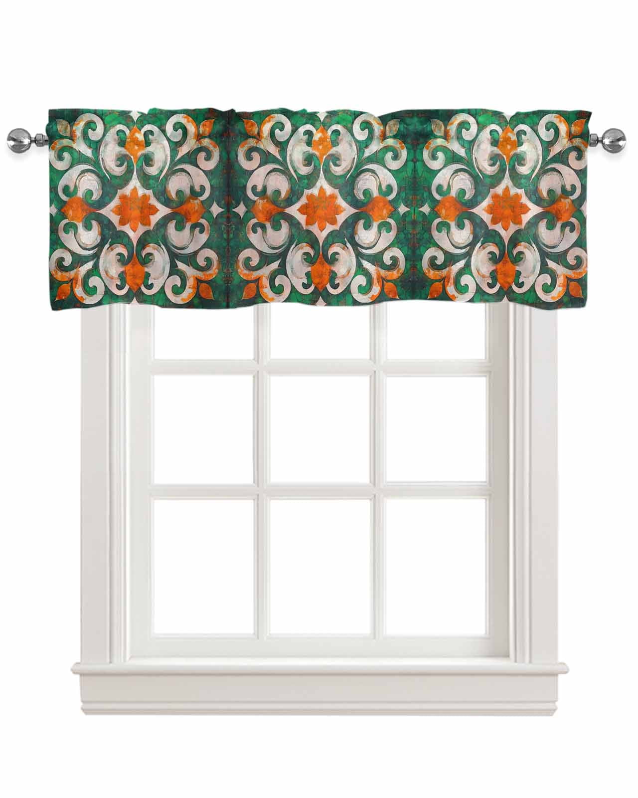 Green Burnt Orange Kitchen Valances for Windows Farmhouse Linen Window ...