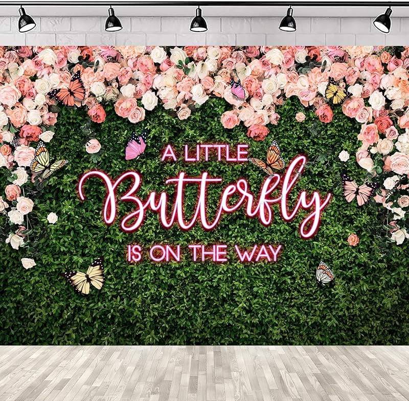 Green Butterfly Backdrop A Little Butterfly is on The Way Baby Shower ...