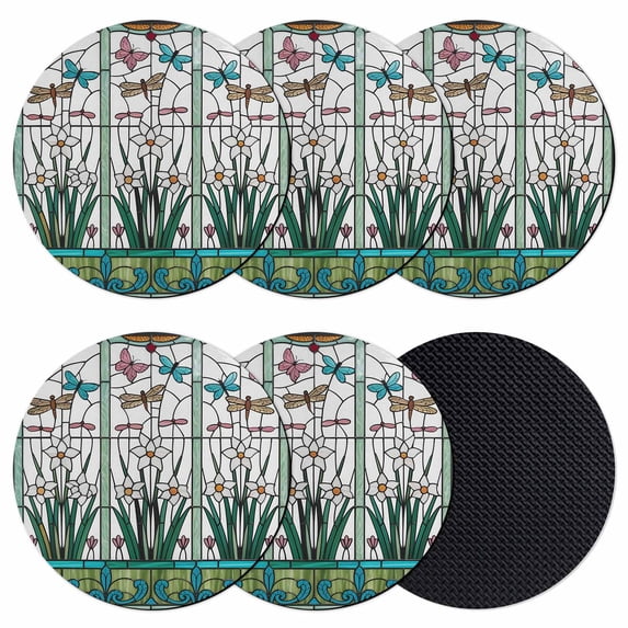 Green Butterfly Flower Coasters Set of 6, Absorbent Coasters for Drinks ...