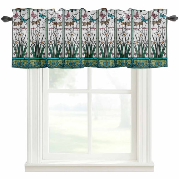 Green Butterfly Flower Rod Pocket Curtain Valance, Stained Glass ...