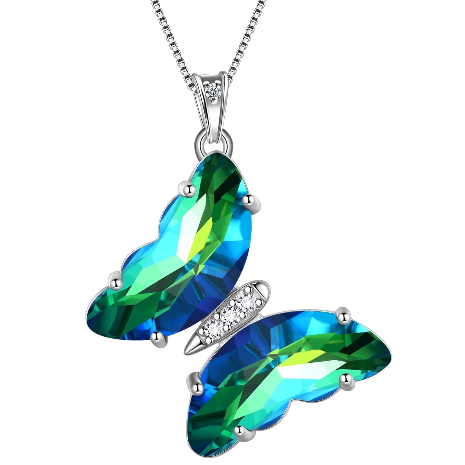 Aurora Tears 925 Silver Green Butterfly Necklace, May Emerald Birthstone Pendant, Valentine's ...