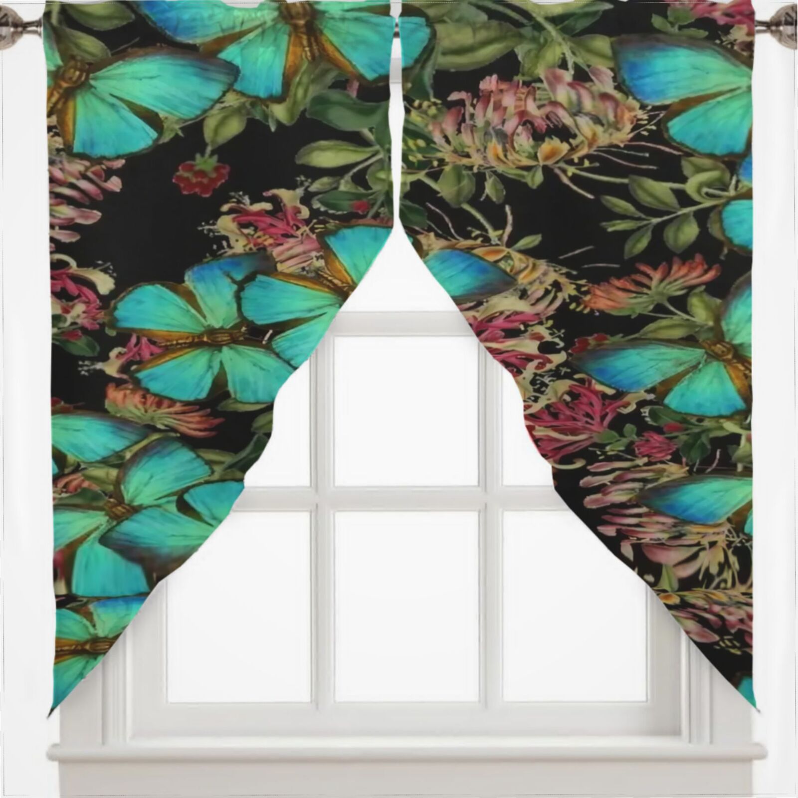Green Butterfly Swag Valances For Windows 2 Pack For Kitchen Living ...