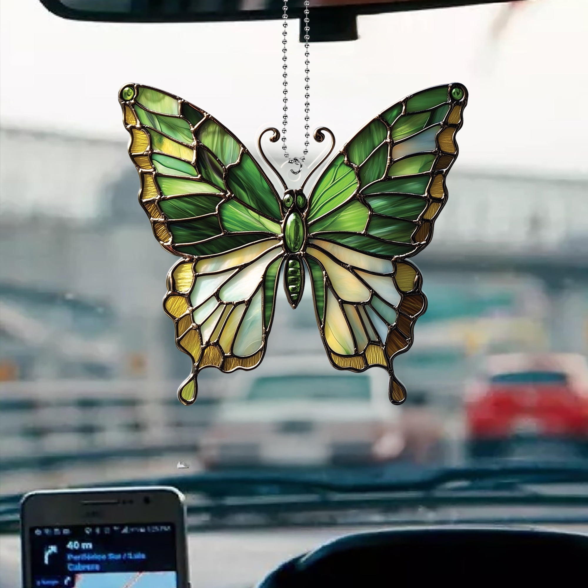 Green Butterfly Window Hanging Acrylic, Stained Glass Butterfly Car ...
