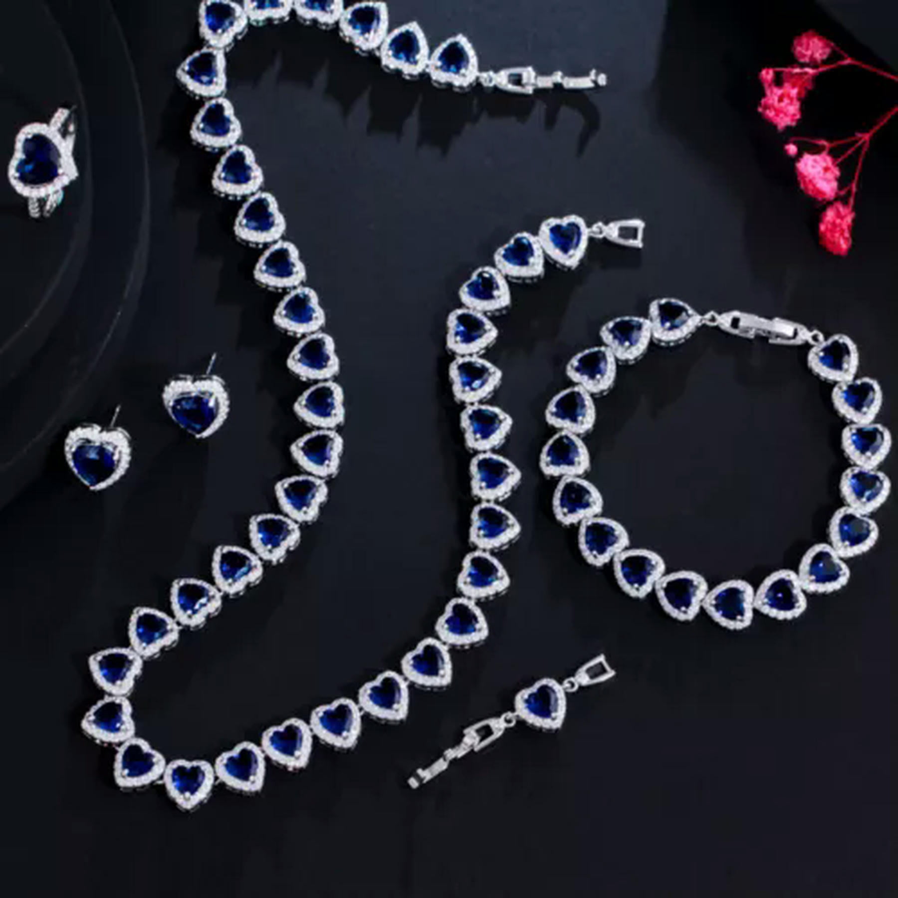 Green CZ Heart Earrings Necklace Bracelet Ring for Brides Pageant ...