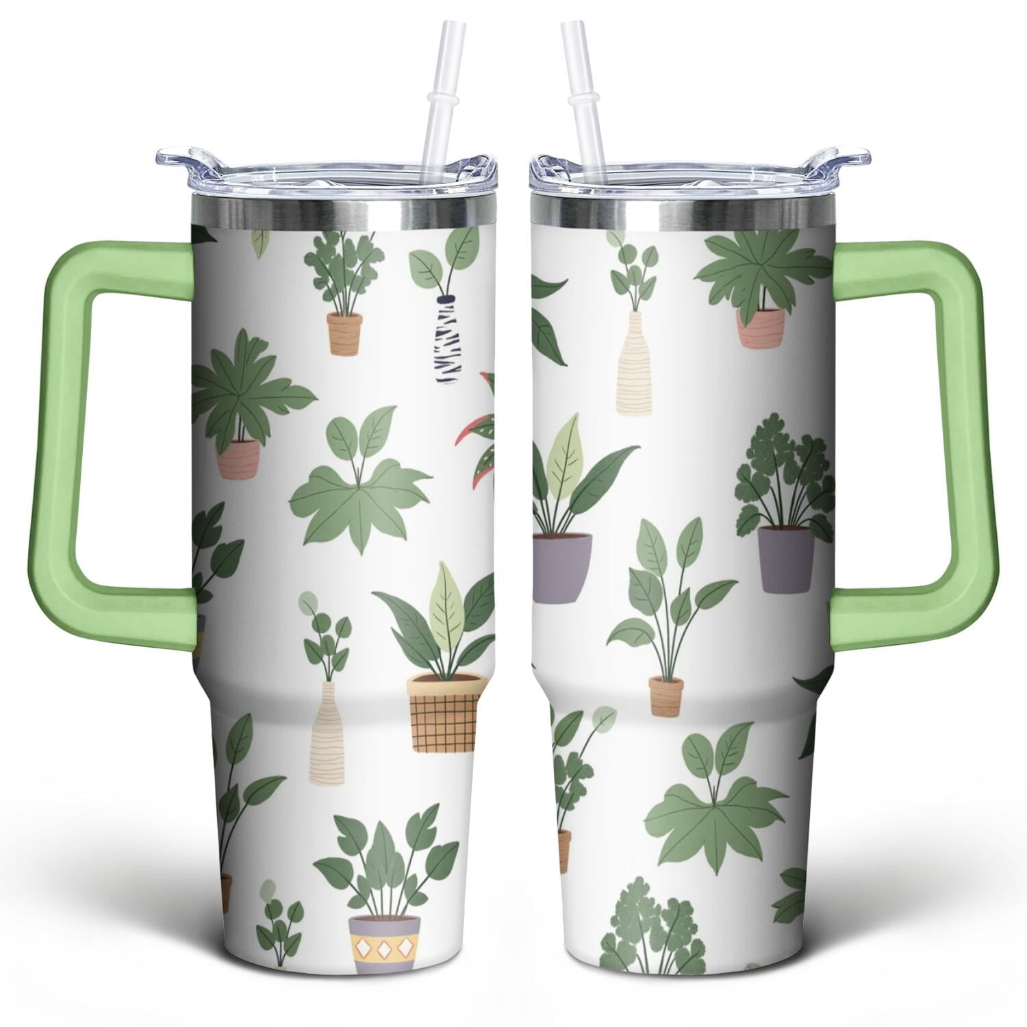 Green Cactus 30 Oz Tumbler with Handle Lid and Straw, Stainless Steel ...