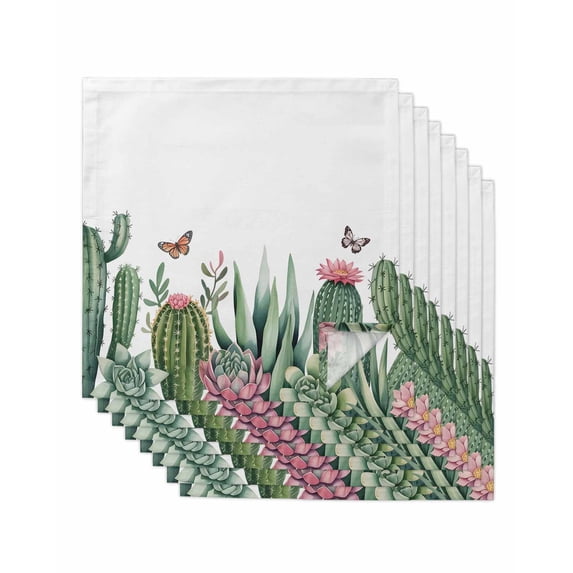 Green Cactus Cloth Napkins Set of 8 Reusable Dinner Napkins, Tropical ...