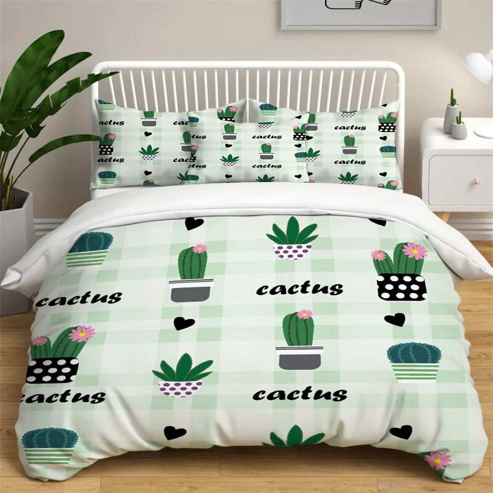 Green Cactus Potted Duvet Cover Set King Size Polyester Comforter Cover ...