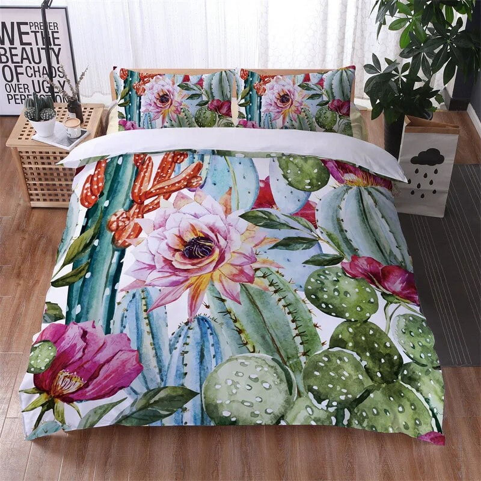 Green Cactus Potted Duvet Cover Set King Size Polyester Comforter Cover ...
