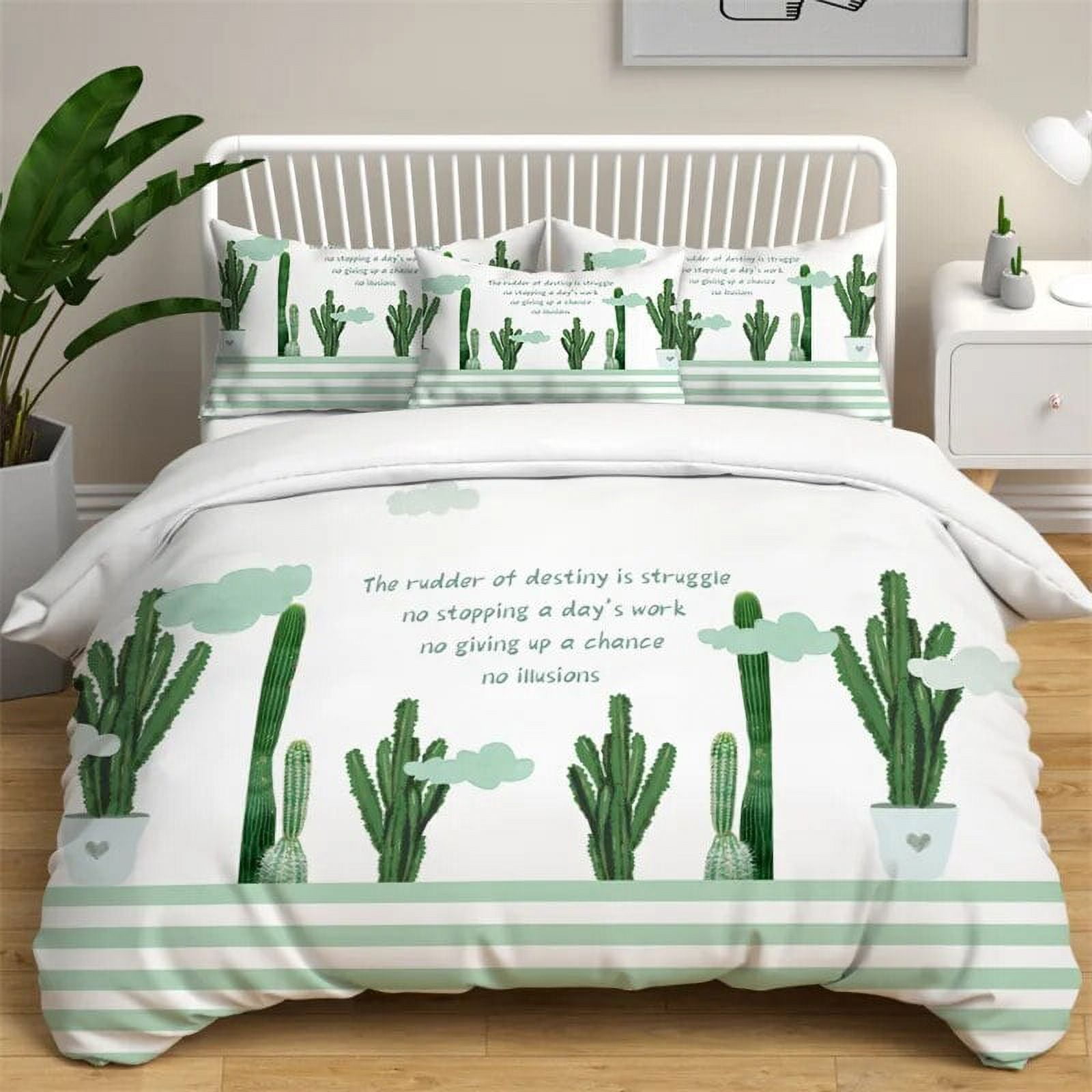 Green Cactus Potted Duvet Cover Set King Size Polyester Comforter Cover ...